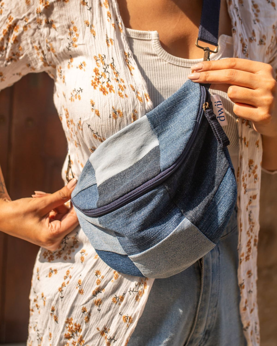Buy Upcycled Denim Waist Bag for Men - Dwij