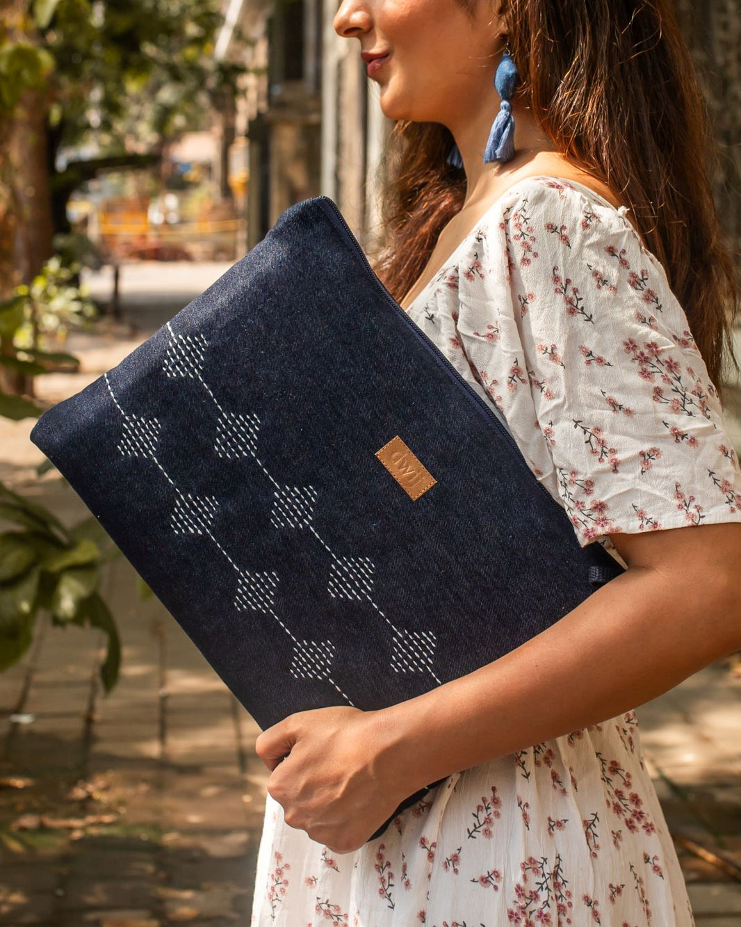 Buy Upcycled Denim Laptop Bag for Women Online - Dwij